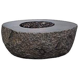 Elementi Boulder Outdoor Fire Pit Table 43 Inches Round Firepit Concrete Patio Heater Electronic Ignition Backyard Fireplace Cover Lava Rock Included, Liquid Propane