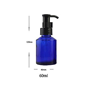 2PCS 60ML/2oz Blue Glass Pump Bottles with Black Pump Top Cosmetic Make-up Cream Lotion Sample Packing Storage Container Vial Jar for Emulsion Essence