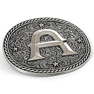 Western Cowboy/Cowgirl Initial Belt Buckle - Silver- Large, Letter Buckles For Men And Women M