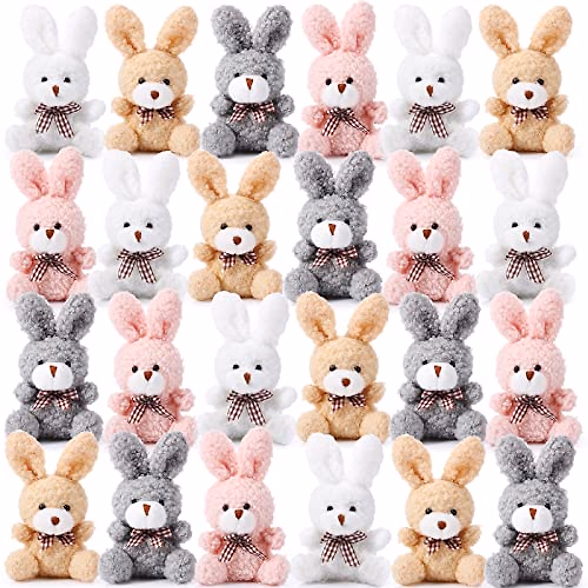 Sotiff 24 Pcs Plush Bunny Stuffed Animal Bulk 4.7 Inch Mini Bunnies Doll Keychain Furry Rabbit with Bow Tie for Boys Girls Birthday Party Favors Wedding Graduation Gifts Holiday (Classic Color)