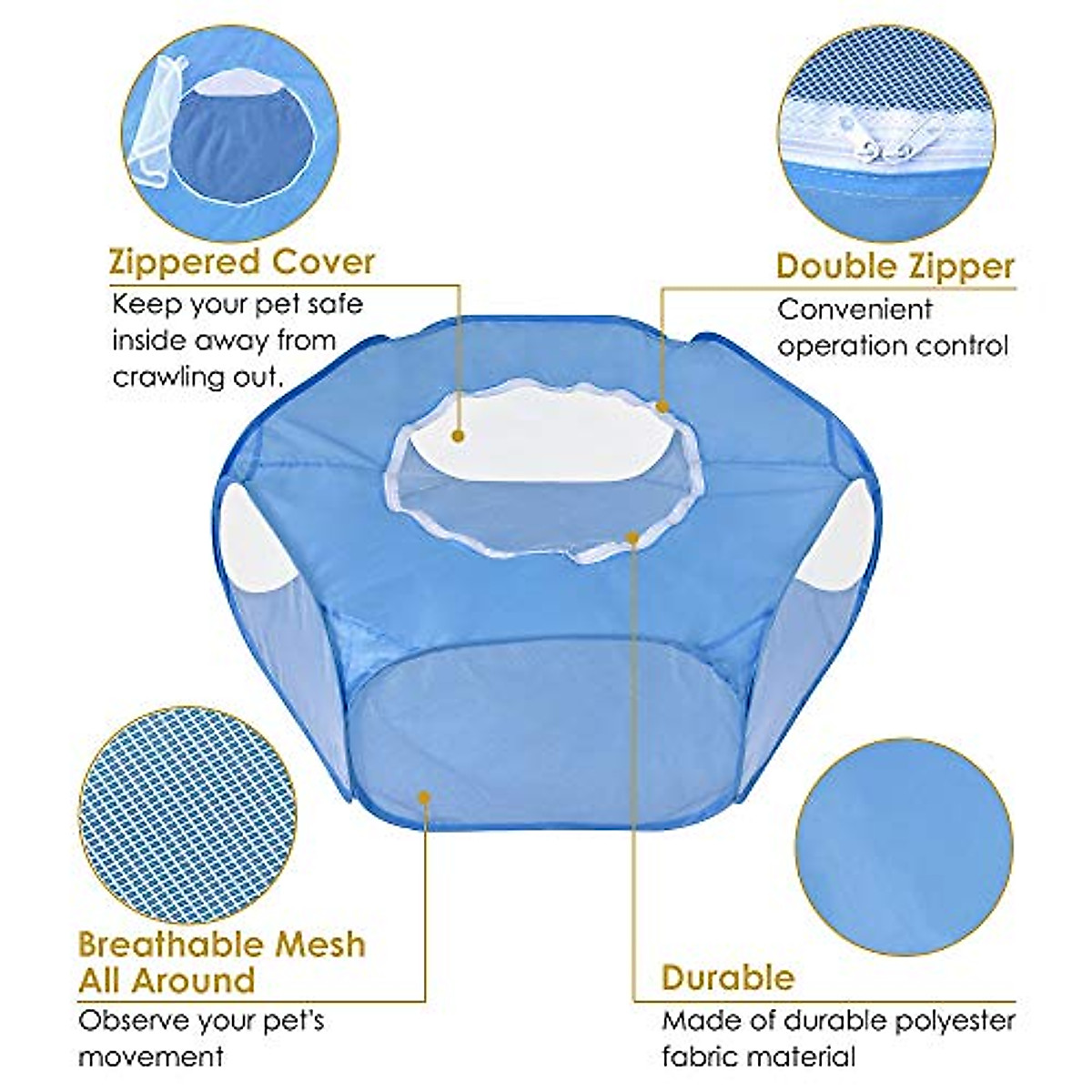 AUTOWT Small Animal Playpen, Breathable Transparent Pet Tent with Top Cover Auto-Open Indoor Outdoor Exercise Foldable Yard Fence for Kitten, Puppy, Guinea Pig, Rabbits, Hamster and Hedgehogs (Blue)