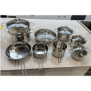 14 Pc Stainless Steel Cookware Set - stainless steel pots and pans set, cookware set Hungered Handle with Lids for Home and Restaurant
