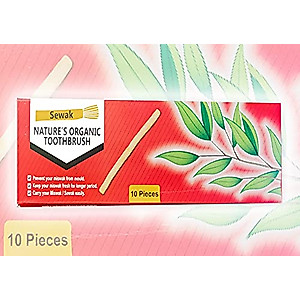 SEWAK Miswak Sticks for Teeth Natural Toothbrush | مسواك | Siwak Organic Wooden Tooth Brush Oral Teeth Whitener with Holder | Vacuum Sealed (10 Pack)