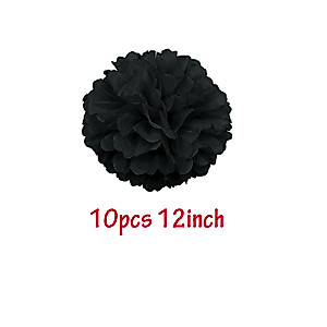 10pcs 12inch Paper Pom Poms Tissue Paper Flower Art Craft DIY Hanging Flower for Party Wedding Baby Shower Nursey Wall Decoration (12inch, Black)