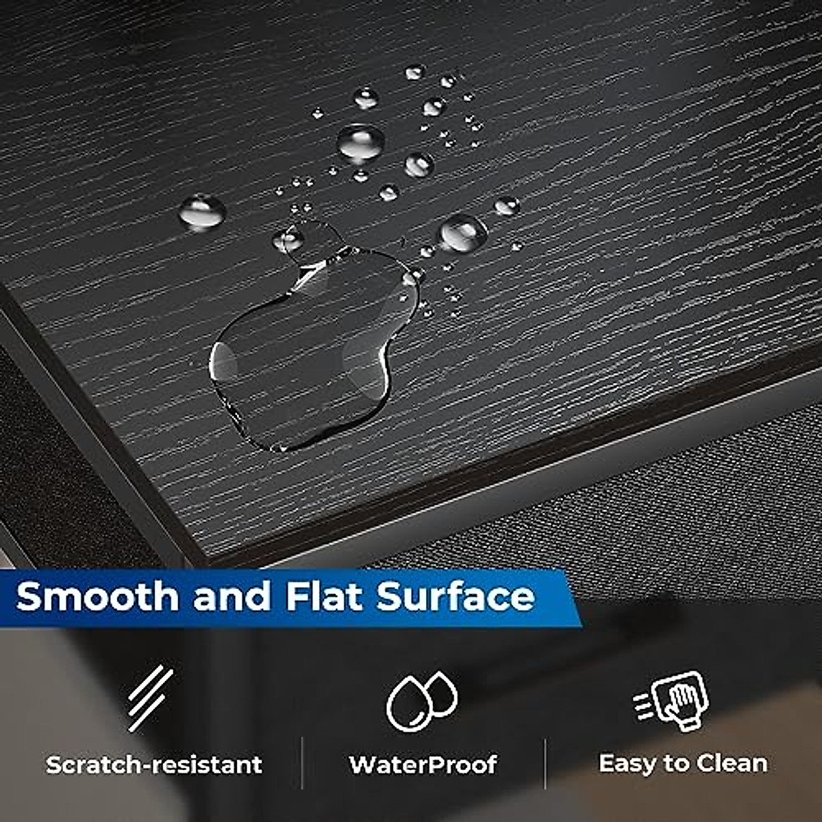 SUPERJARE 53 Inch L Shaped Desk with LED Lights & Power Outlets, Reversible Computer Desk with Shelves & Drawer, Corner Desk Home Office Desk, Black