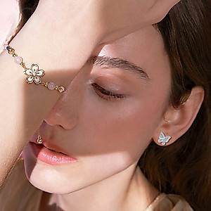 TOPBRIGHT 8 Pairs S925 Sterling Silver Stud Earrings Hypoallergenic Earrings White Heart CZ Tiny Butterfly For Kids, Toddlers, Little Girls, Teens, Women