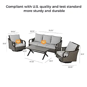 Grand patio 4-Piece Outdoor Patio Furniture Set Rocking Conversation Set Swivel Chairs, Coffee Table Patio Wicker Furniture Set with Woodgrain Finish Frame, Ponce Harbor Dark Brown