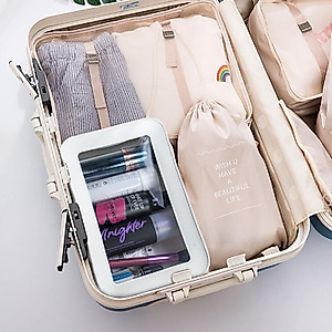 LETGO Clear Makeup Bags, TSA Approved Toiletry Bag with Zipper, Clear Makeup Organizer Fit Carry-on Travel Essentials,Clear Cosmetic Bags for Women Men (C-Beige)