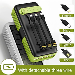 PECUWE Solar Power Bank Charger 63200mAh Hand Crank Fast Charging Power Bank Outputs Inputs Solar Portable Charger 4 flashlights for Camping Gear Accessories Essentials