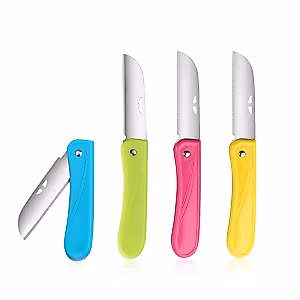 fruit knife small,New Foldable Fruit Knife Set,paring knife set of Exquisite and Beautiful,Small and Easy to Carry,suitable for Most Types of Vegetables and Fruits,4 Pieces(red, Blue,green,yellow)