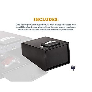 SnapSafe 1 Gun Keypad Vault – Keypad Handgun Vault Safe for Your Pistol and Valuables – 4-6 Keypad Entry with Backup Key – Black, Measures 12 (H) x 8.1 (W) x 5.25 (D) Inches – Item 75433