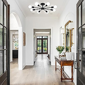 Black Modern Sputnik Chandelier Ceiling Light 8-Light Sputnik Light Fixture Black Mid Century Semi Flush Mount Celing Lights Fixture for Living Dining Room Bedroom Kitchen Foyer Office