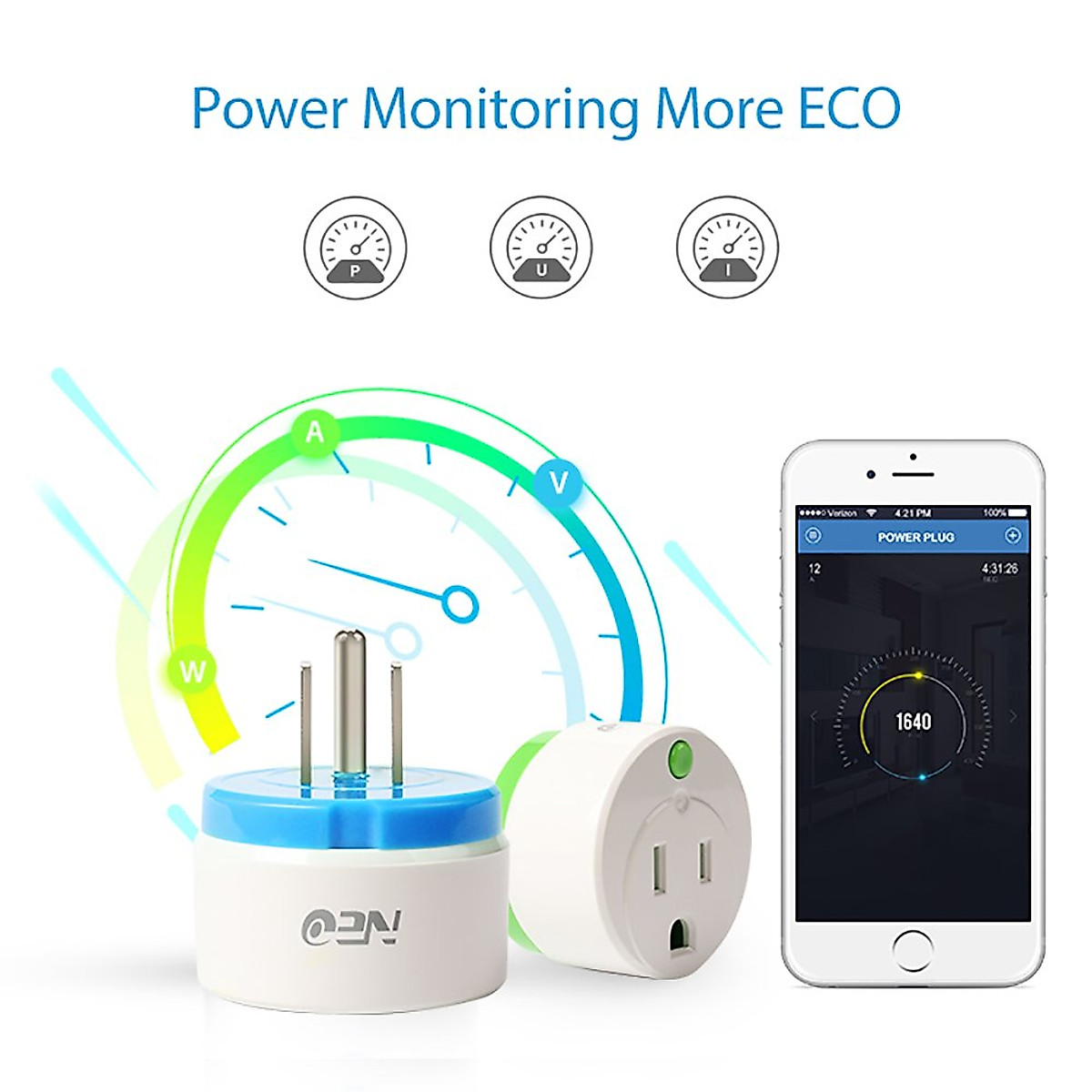 NEO Z-Wave Plus Smart Mini Plug Zwave Socket Zwave Outlet Home Automation, Work with Wink, SmartThings & more, Summer Green … (Blue 1PK)