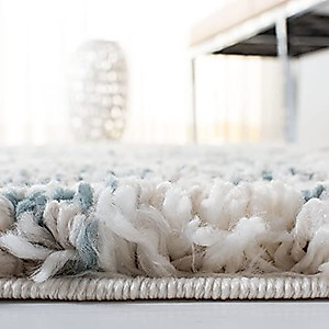 SAFAVIEH Fontana Shag Collection 2'3" x 4' Ivory / Teal FNT873A Modern Non-Shedding Living Room Bedroom Dining Room Entryway Plush 2-inch Thick Accent Rug