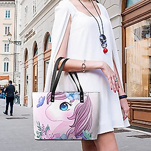 Womens Handbag Unicorn Flower Butterfly Leather Tote Bag Top Handle Satchel Bags For Lady