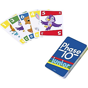 Phase 10 Junior Card Game, Multi-Level Rummy-Style Matching Colors, Animals & Shapes with 56 Cards for 2 to 4 Players, Kids Gift for Ages 4 Years & Older