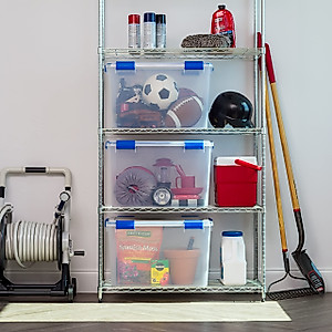 IRIS USA 74 Qt Storage Box with Gasket Seal Lid, 3 Pack - BPA-Free, Made in USA - Heavy Duty Moving Containers with Tight Latch, Weather Proof Tote Bin, WEATHERPRO - Clear/Blue