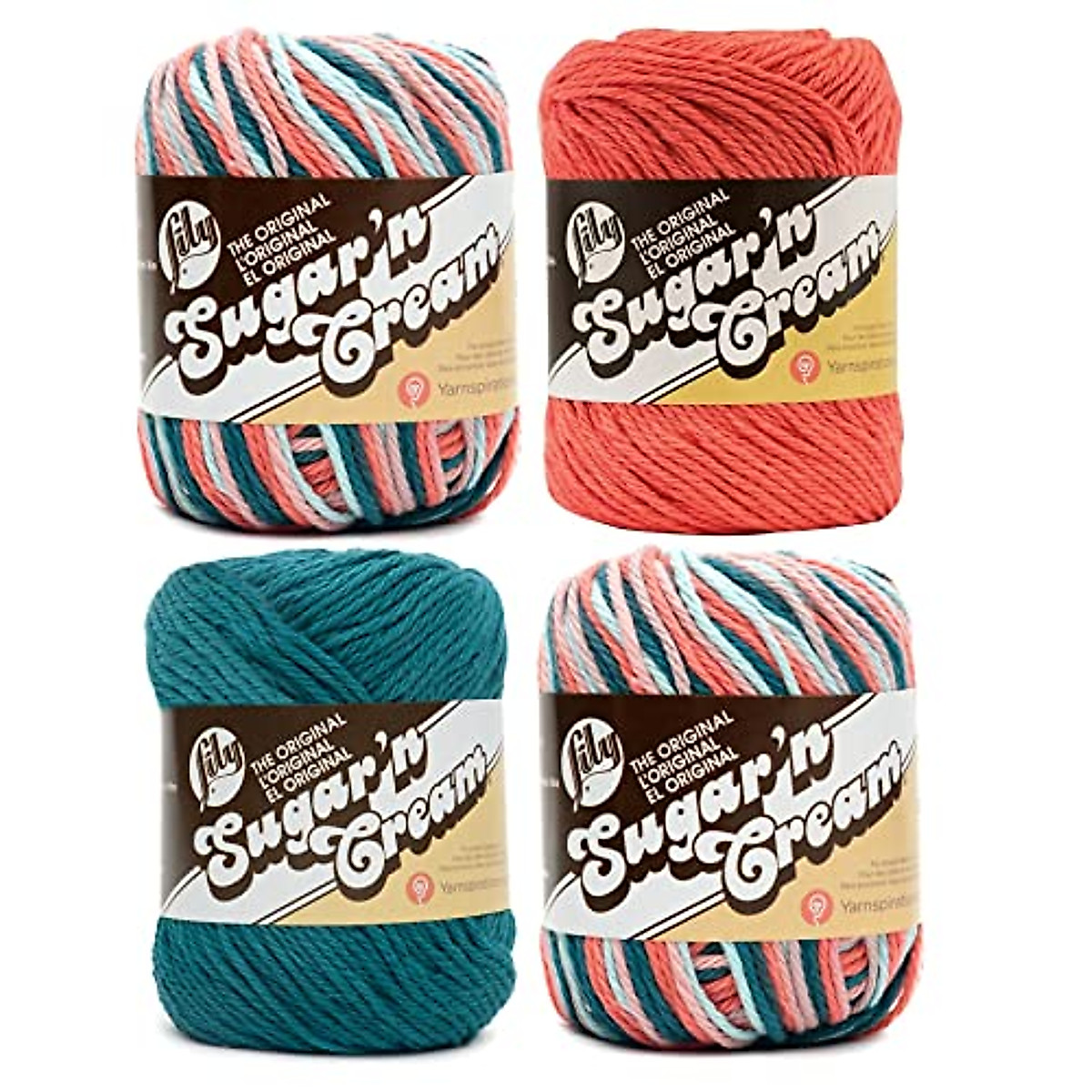 Bulk Buy: Lily Sugar 'n Cream Limited Edition 100% Cotton Yarn (Curated 4-Pack) (Coral Seas, Tangerine, Teal)