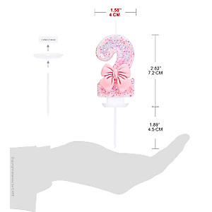 EAKE Number 2 Birthday Candle Pink Bowtie Glitter Number 2 Candle Birthday Girl Pastel Sweet Theme 2nd Birthday Party or Adults Milestone Age Decoration