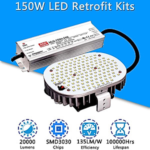150W LED Retrofit Kit with Power Supply, 20250LM Shoebox LED Retrofit Kits(500W MH/HID/HPS Equiv.) 5000K E39 Mogul Base for Street Lights, High Bay Lights UL DLC Certified