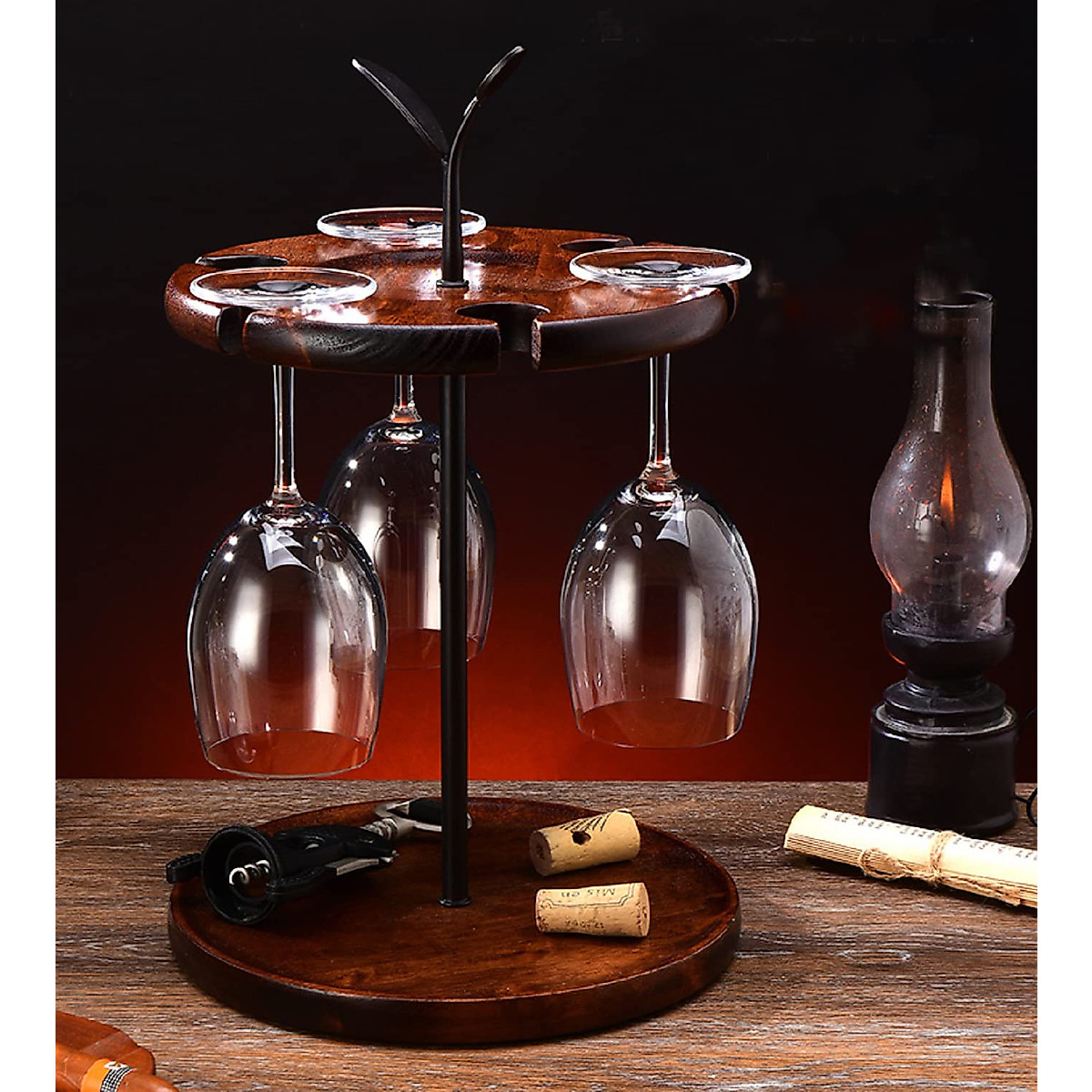 INMTIE 6-Hook Metal Wine Glass Holder Countertop Stemware Rack Tabletop Stemware Storage Rack Weighted Base Display Stand