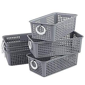 Neadas Gray Small Plastic Storage Basket, 6 Packs