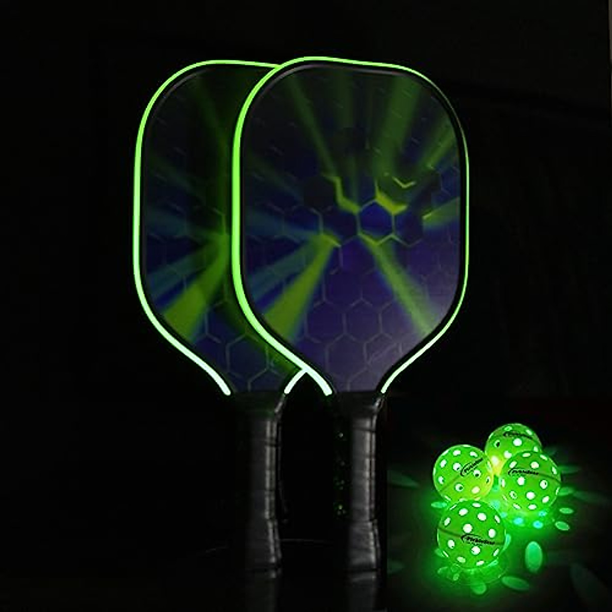 PickleStar LED Light Up Pickleball Balls, USAPA Standard Outdoor 40 Holes Yellow PickleBalls with Green Light 4 Pack LED Light Up Pickle Balls, Batteries Included…
