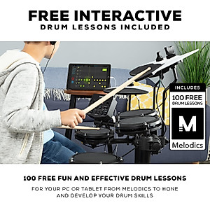 Alesis Drums Debut Kit – Kids Drum Set With 4 Quiet Mesh Electric Drum Pads, 120 Sounds, Drum Stool, Drum Sticks, Headphones and 100 Melodics Lessons