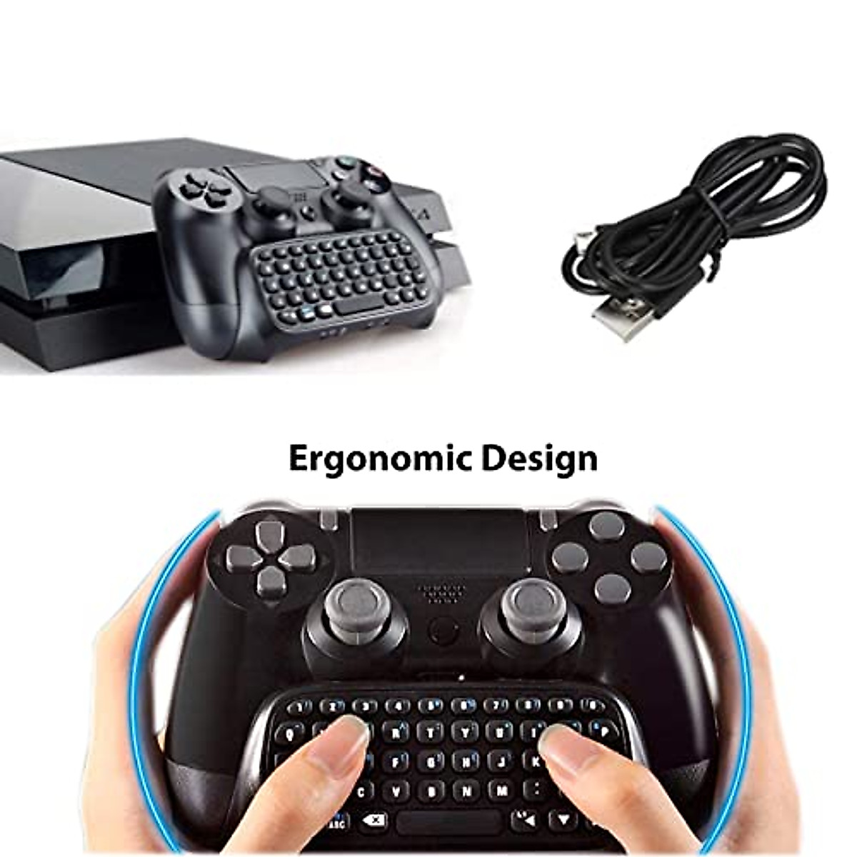 ChatPad Keyboard for Sony PS4 PS4 Pro PS4 Slim Controllers Black by GRABOTE