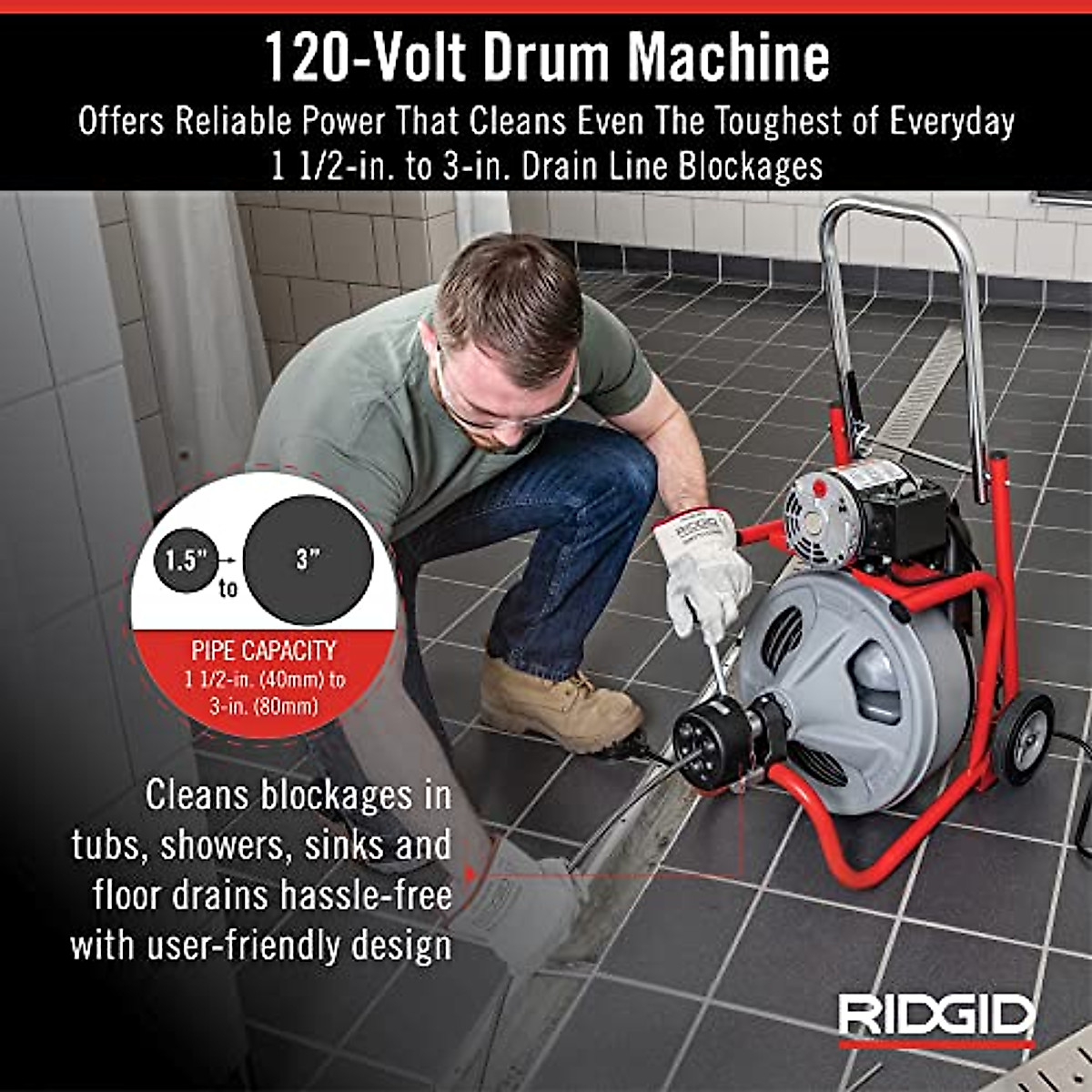 RIDGID K-400 Drain Cleaning 115-Volt Drum Machine Kit with AUTOFEED Control and C-32IW 3/8" x 75' Cable & 35473 K-45AF Sink Machine with C-1 5/16 Inch Inner Core Cable and AUTOFEED Control