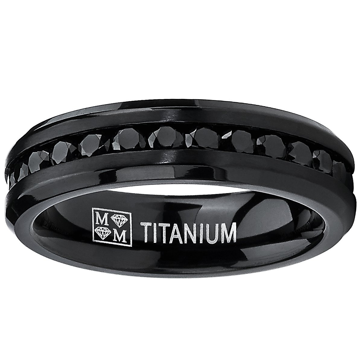 Metal Masters 6MM Black Womens Eternity Titanium Ring Wedding Band W/Black Cubic Zirconia Size 7.5