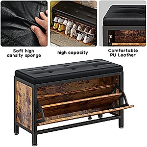 Mostmahes 8-10 Pairs Shoe Storage Bench with Hidden Shoe Rack, Entryway Bench Seat with Shoe Storage Shelf, Shoe Storage Cabinet for Entryway Closet