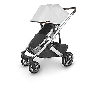 UPPAbaby Cruz V2 Stroller - Bryce (White Marl/Silver/Chestnut Leather) + Mesa Infant Car Seat - Bryce (White Marl)
