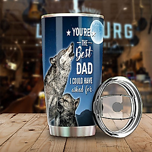 To My Dad Tumbler with Lid Double Wall Tumbler Stainless Steel 20oz Travel Coffee Mug Wolf Dad Gift for Dad Birthday Father Day Wolf Lovers