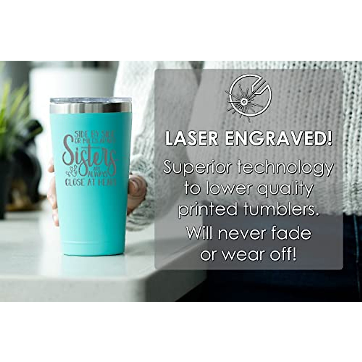 Sister Gifts From Sisters - Sisters Are Always Close at Heart - Unique Gifts for Best Friend Woman - Little Sister Gifts Ideas - Sister Birthday Gifts from Sister - Tumblers For Women 16 oz Mint