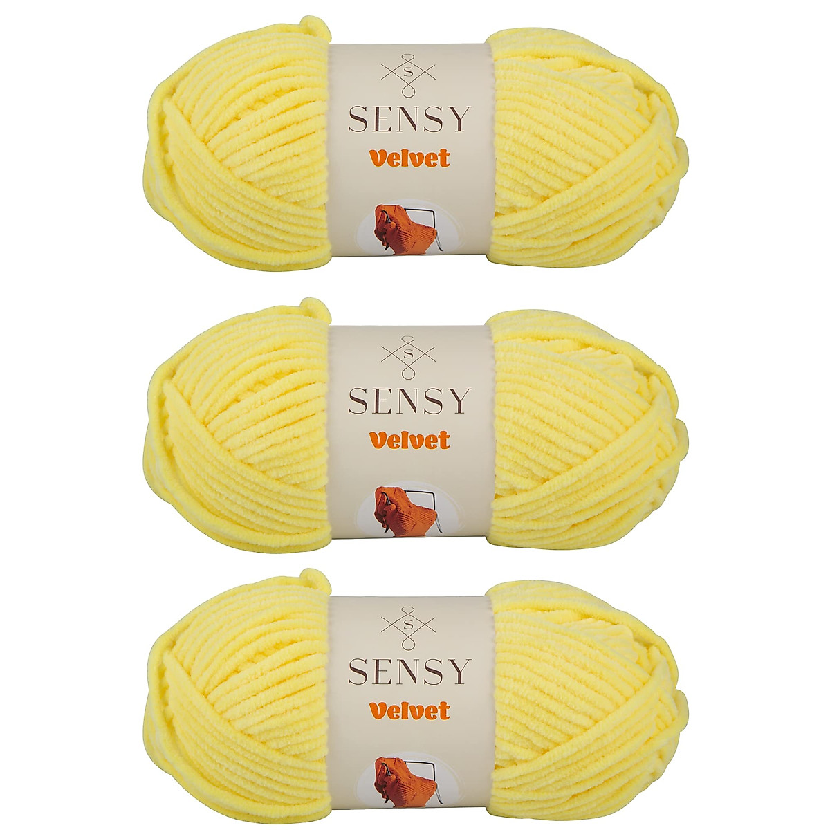 3 Skeins of Sensy Velvet Yarn for Crocheting, Baby Blanket Yarn, Chenille Yarn, Amigurumi Yarn, 3.5 oz, 132 Yards, Gauge 5 Bulky (Yellow)