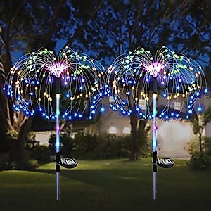 VGE Outdoor Solar Garden Lights, Upgraded 120 LED Solar Firework Lights,Waterproof Solar Landscape Path Lights with 2 Lighting Modes for Garden Patio Walkway Pathway Christmas Party Decor-Colorful