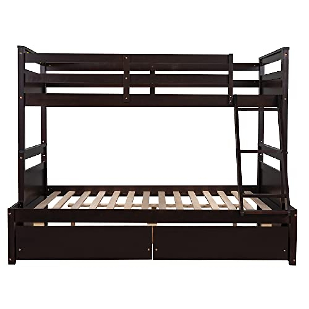 TARTOP Bunk Bed with Drawers, Twin Over Full Bunk Bed, Solid Wood Bunk Bed Frame with Ladders & 2 Storage Drawers, Bedroom Furniture,Espresso