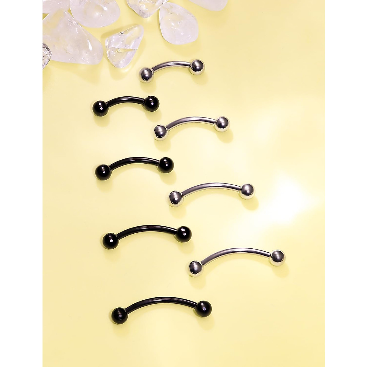 Dyknasz 8Pcs 16G Eyebrow Piercing Jewelry Stainless Steel Vertical Labret Lip Jewelry Curved Barbell Rook Piercing Jewelry Belly Button Ring for Women Men