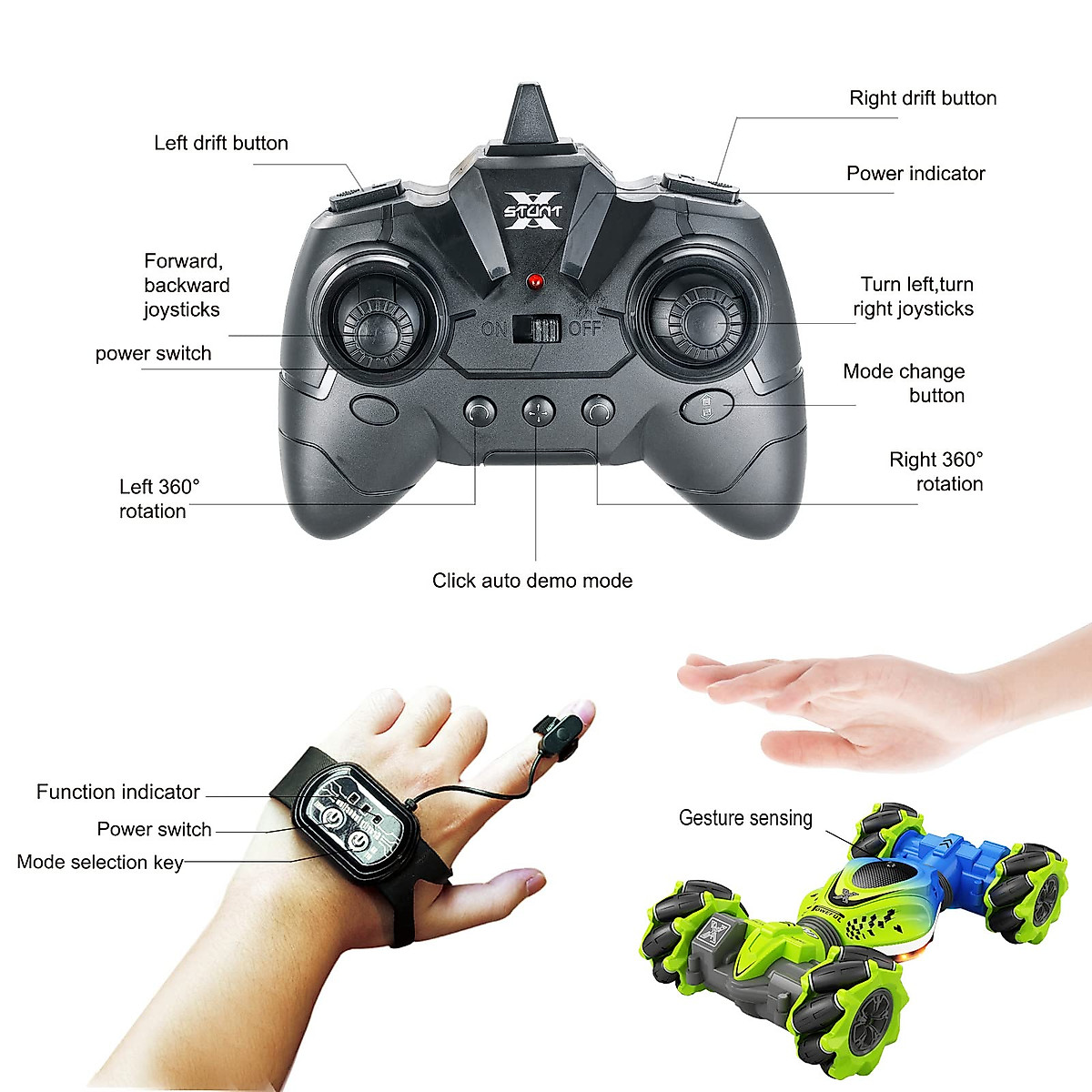 HScopter 4WD Gesture RC Cars and 2WD Remote Control Dinosaur, 2.4 G Remote Control Car Twist Offroad Craweler RC Boats Pool Toys Gift Prensent for Boy Girl Birthday Chirstams Party Xmas