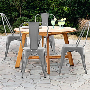 FDW Metal Dining Chairs Metal Chairs Patio Chair Seat Height Dining Room Kitchen Chair Tolix Restaurant Chairs Bar Stackable Chair Trattoria Metal Indoor Outdoor Chairs (Gray)