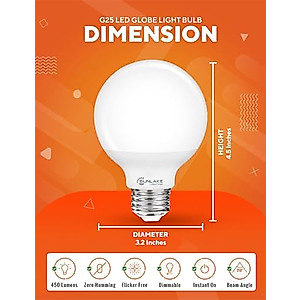 SunLake 12 Pack G25 Vanity Globe Light Bulbs 5 Watt (40 Watt Equivalent) Dimmable, 5000K Daylight LED, Eye Friendly 450 LUMENS, E26 Base, Ideal for Bathroom Makeup Mirror Droplight, Floor lamp