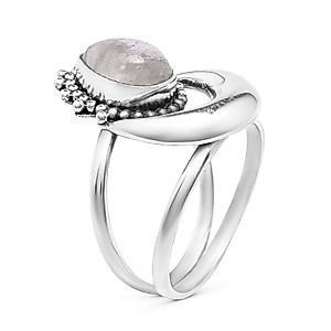 Koral Jewelry Pear Moonstone Ethnic Moon Ring 925 Sterling Silver Vintage Tribal Gipsy Boho Look (8)