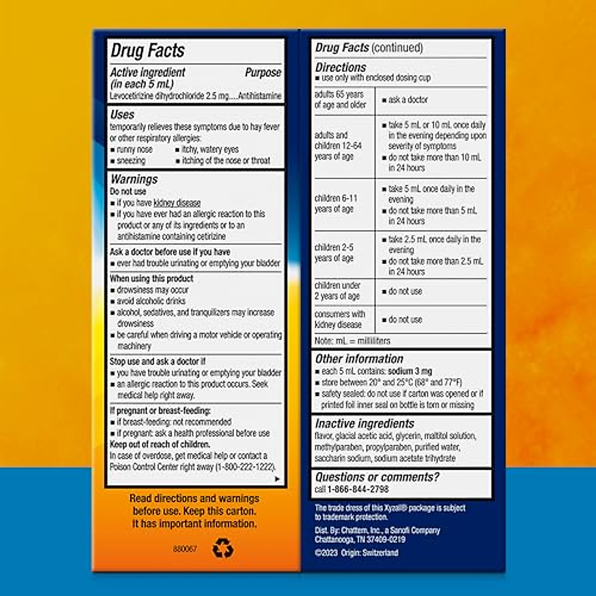 Xyzal Children's Oral Solution 24-Hour Allergy Relief for Kids, New Bubble Gum Flavor, 5 Fl. oz. (Alcohol-free, Sugar-free & Dye-free)