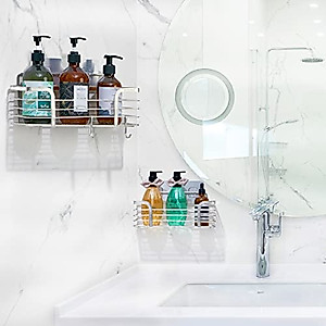 BOARWILY Adhesive Shower Caddy Shelf Organizer , Bathroom Shower Rack with Soap Dishes , 304 Stainless Steel Bathroom Shower Storage Organizer with 6 Hooks - 3 Pack , No Drilling