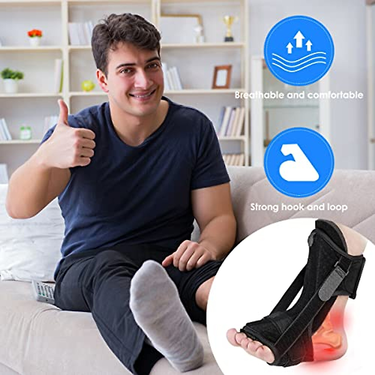Nicoport A1B Plantar Fasciitis Night Splint Unisex Adjustable Foot Drop Orthotic Brace for Plantar Fasciitis & Achilles Tendonitis Relief Breathable Night Splint w/Massage Ball for Easing Pains A1B