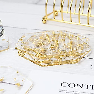 Coasters for Drinks, Stylish Gold Foil Coasters 6 Pieces Clear Acrylic Cup Coasters for Coffee Wooden Table, Set of 6 Coffee Coaster for Home Decor Gift