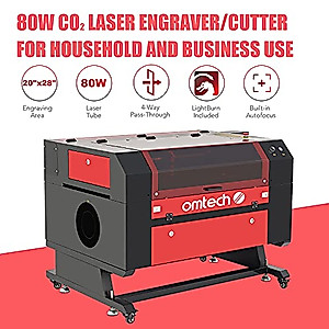 OMTech 80W CO2 Laser Engraver, 80W Laser Cutter and Engraver Machine, 20x28 Laser Cutting and Engraving Machine with Red Dot Pointer Autolift Autofocus Air Assist and LightBurn for Wood Acrylic More