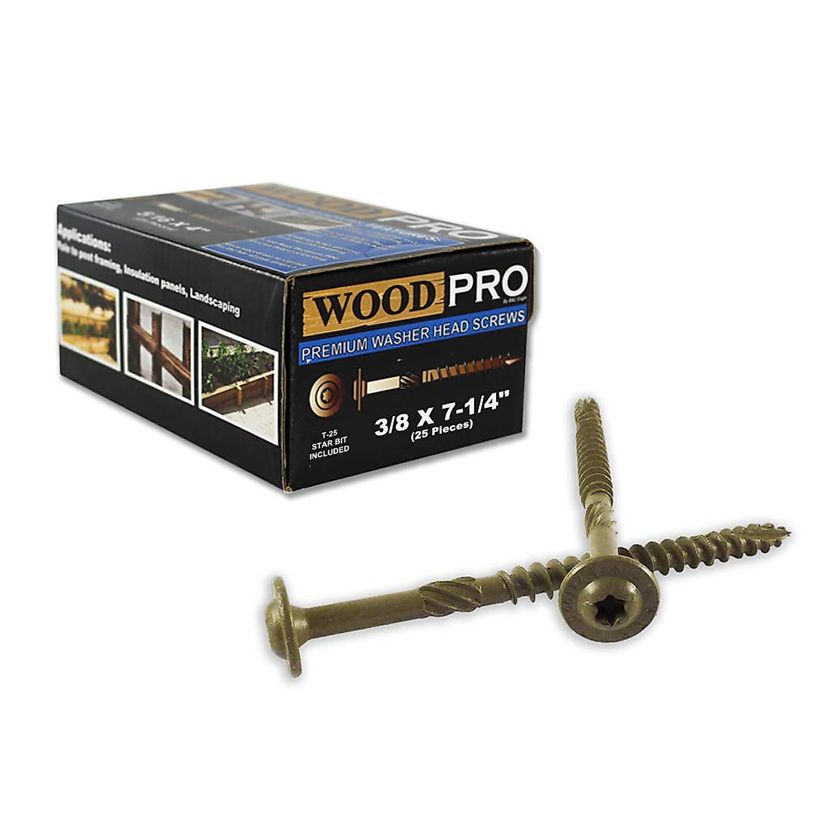WoodPro Fasteners ST38X714-25PC 3/8-Inch by 7-1/4-Inch Length Round Washer Head Exterior Wood Screws, 25-Pack