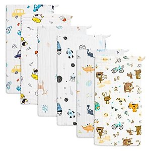 Baby Burp Cloths Muslin Washcloths 6Pack - Muslin Burp Cloths Hanky Large 20''x10'' Extra Soft Absorbent Baby Burp Rags for Newborn 100% Cotton for Boys Girls Gift 6 Layers Machine Washable